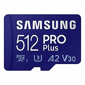 SAMSUNG PRO Plus microSD Memory Card + Adapter, 512GB MicroSDXC, Up to 180 MB/s, Full HD & 4K UHD, UHS-I, C10, U3, V30, A2 for Android Phones, Tablets, GoPRO, DJI Drone, MB-MD512SA/AM, 2023