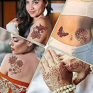 AHIER Henna Tattoo, 6 Sheets Henna Stickers, Waterproof Red Henna Tattoo Stickers for Women