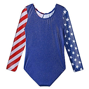 Gymnastics Leotards for Toddler Girls Patriotic Sparkle Red Blue Athletic Dancewear B146_US_8A