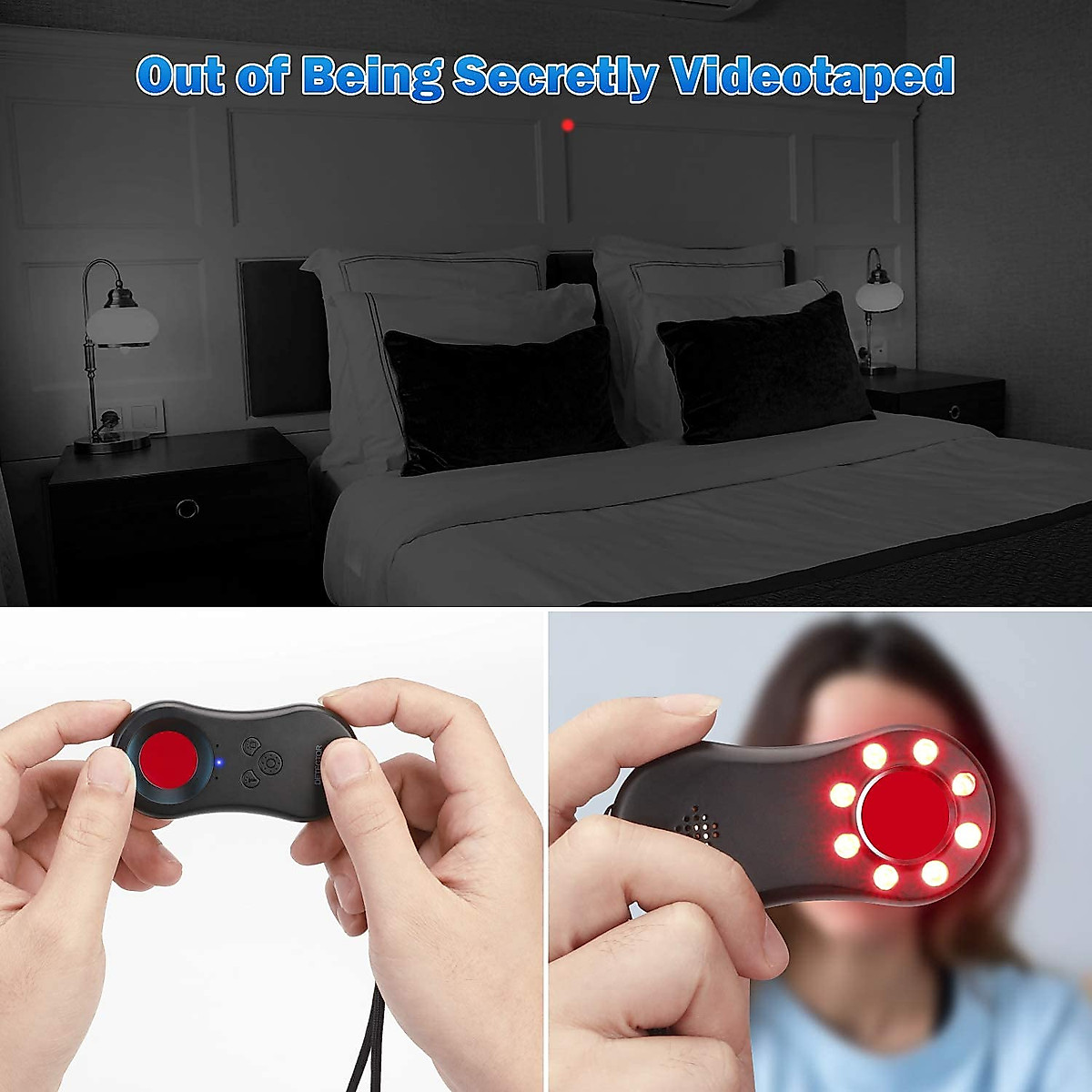 Hidden Camera Detectors,LED Device Detector with Infrared viewfinders - Pocket Sized Motion Only Anti Spy Camera Finder Locates Hidden Camera,Chargeable Anti Theft Alarm in AirBnB, Hotels and Bathroom