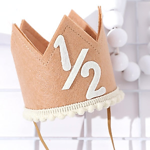 Half Birthday Crown - Brown Crown for Baby's Six Months Birthday Party, Girls/Boys Party Decorations