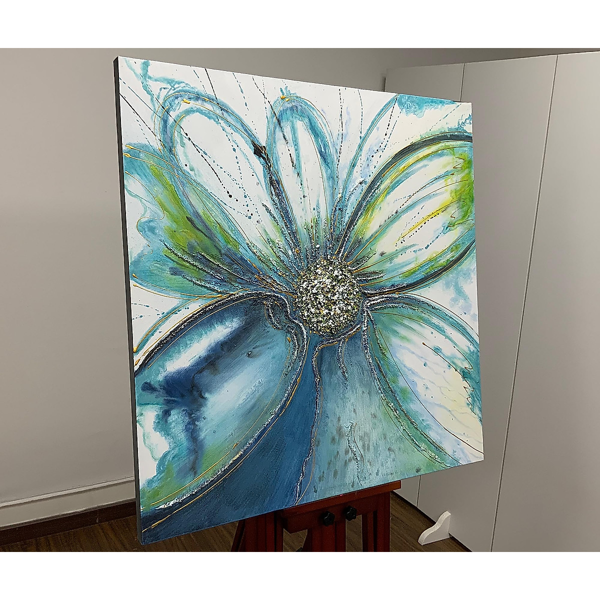 V-inspire Art,36x36 Inches Modern Abstract Hand Painted Acrylic Oil Painting for Living room Bedroom Wall Art Canvas Art Wall Colorful Flower Square Wood Frame Palette Knife Painter Ready to Hang