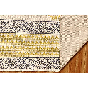 Casavani Upgraded Boho Bathroom Rug 100% Woven Geometric Rug for Bedroom Blue and Yellow Rug Bohemian Bath Mat, Kitchen Rug Washable Cotton Throw Rug Tassel Rug for Living Room 4x15 Feet Runner
