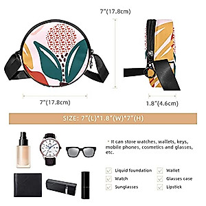 Abstract Modern Organic Shapes Floral Pattern Crossbody Bag for Women Teen Girls Round Canvas Shoulder Bag Purse Tote Handbag Bag