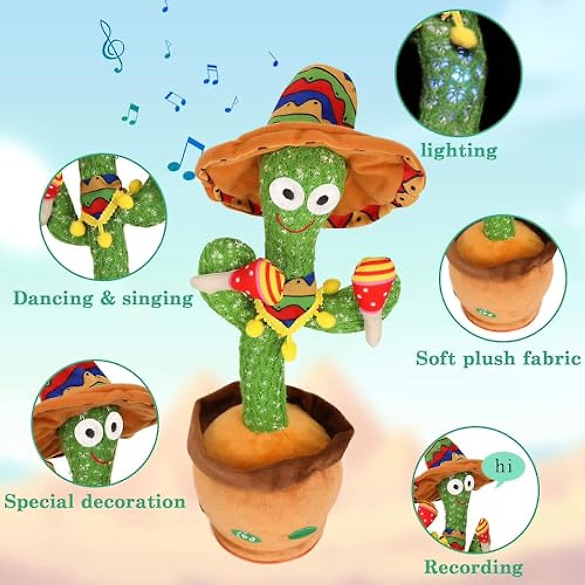 MIAODAM Dancing Cactus Toy Singing, Talking, Repeating Cactus, Funny Electric Dancing Talking Cactus Repeating Toys for Kids, Plush Interactive Toy Figures