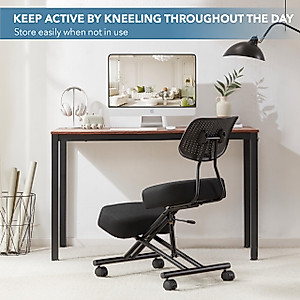 SOMEET Kneeling Chair Ergonomic with Back Support, Ergonomic Kneeling Chair with Brake and Smooth Gliding Casters, Adjustable Stool for Home and Office, Posture Chair to Relieve Back Pain, Black Linen