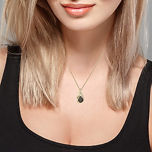 Instagems 10k Yellow Gold Genuine Pear-shape Smoky Quartz and Diamond Halo Drop Pendant Necklace