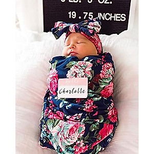 DRESHOW BQUBO Newborn Floral Receiving Blankets 3 Sets Newborn Baby Swaddling with Bow Headbands Sleepsack Toddler Warm
