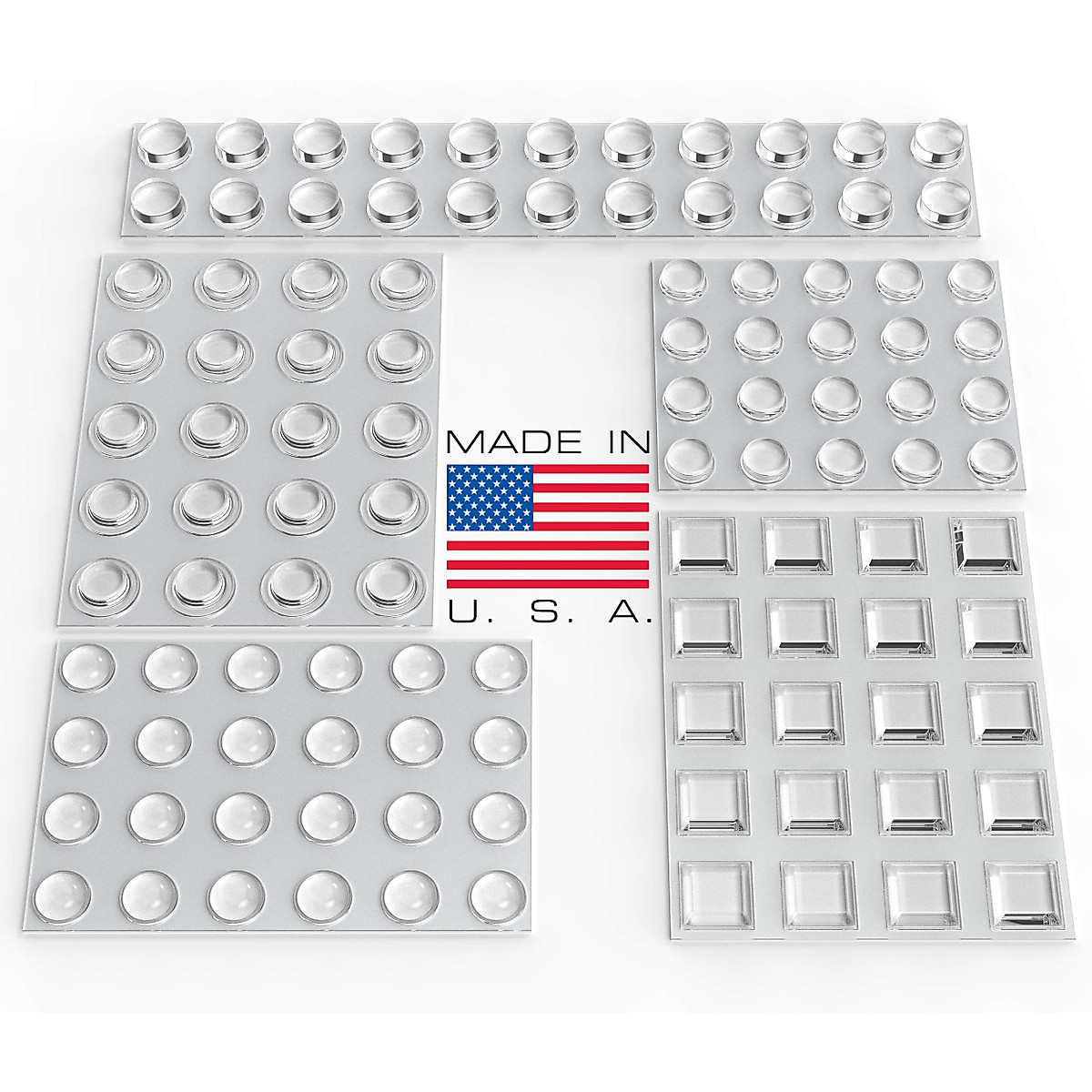 Clear Adhesive Bumper Pads 106-PC Combo Pack (Round, Spherical, Square) - Sound Dampening Transparent Rubber Feet for Cabinet Doors, Drawers, Glass Tops, Picture Frames, Cutting Boards