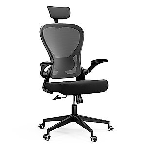 Frylr Ergonomic Home Office Desk Chair with Flip-up Arms and Headrest - Perfect for Big and Tall Users/Adjustable Lumbar Support/450 lbs Heavy Duty Office Chair（Black）