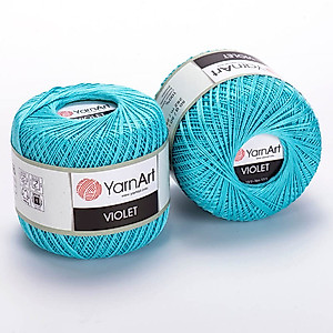 Yarn Art 2 Skein(Ball) YarnArt Violet,100 Percent Mercerized Cotton Yarn and Crochet Lace Hand Knitting Thread, Great Choice for Embroidery Arts & Crafts (Blue - 5353)
