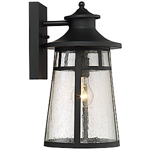 John Timberland Clement Mission Outdoor Wall Light Fixtures Set of 2 Cast Iron Black Metal 15" Clear Seedy Glass for Exterior House Porch Patio Outside Deck Garage Yard Front Door Garden Home