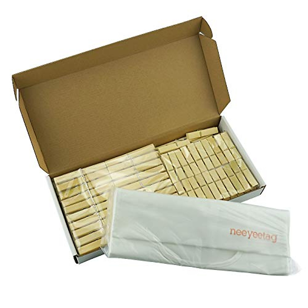 Neeyeetag Clothespins Large Size 3.74 Inch 40 Pack and Medium Size 2.3 Inch 40 Pack, Natural Bamboo Heavy Duty, with a Hanging Canvas Bag