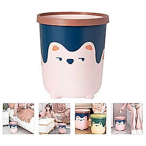 Hemoton Trash Can Plastic Garbage Can Cute Round Wastebasket Trash Bin Waste Container for Home Kitchen Bathroom Office Pink Blue