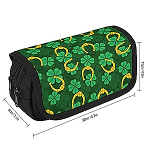Clover and Horseshoe Pencil Case with Two Large Compartments Pocket Big Capacity Storage Pouch Pencil Bag for School Teen Adult