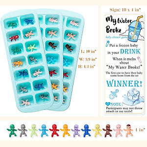 ZYFLSQ My Water Broke Baby Shower Game 60 Multicolor Mini Plastic Babies, 3 Ice Cube Trays, 1 Sign