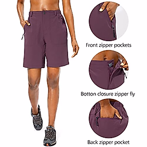 Pudolla Women's Quick Dry Stretch Hiking Shorts Lightweight UPF50+Shorts for Women with Zipper Pockets (Mauve Wine Medium)