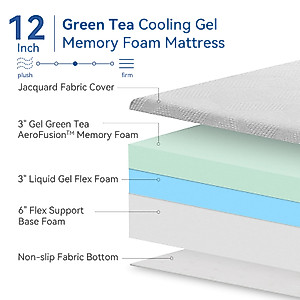 Hcore Memory Foam Mattress King Size 12 Inch Mattress, Cooling Green Tea/Gel Medium Firm Mattress in a Box, Pressure Relief Stylish Bed Mattress Made in USA, CertiPUR-US Certified 80'' x 76''