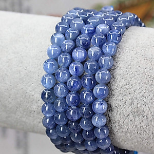 Keleny Natural Blue Kyanite Crystal 6mm Round Beads Adjustable Braided Macrame Tassels Bracelets Unisex