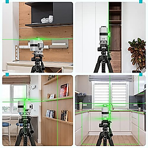 4D 16 Lines Self-Leveling Laser Level, DECTEAM 197Ft Green 4 x 360 Cross Line Tiling Floor Laser Levels, with 2 Li-ion Batteries, Type-C Charging Port, IP54, 360° Magnetic Bracket - DS04CG