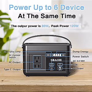 Portable Power Station 88.8WH, SBAOH Solar Generator Lithium Battery Power 110V AC USB-C Power Delivery Solar Generators for Camping, Road Trips, Emergency Power Black