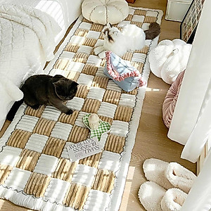 Large Plaid Square Pet Mat Bed Couch Cover - Waterproof Blanket Dog Bed Cover Pet Blanket for Large Dogs - Funnyfuzzy Cream-Coloured - Funny Fuzzy Couch Cover