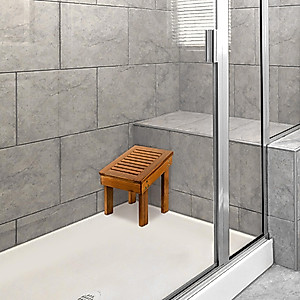 Utoplike Teak Shower Stool for Shaving Legs, Shower Foot Rest for Inside Shower, Sturdy Wooden Corner Shower Step for Bathroom