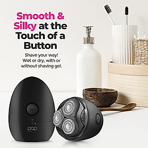 Pop Sonic Moon Shaver (Black) - Face & Body Shavers for Men & Women - 3 Floating Rotary Heads Face Shaver w/Removable Cap - Long Lasting Lithium-ion Battery Portable Electric Shaver & Leg Shaver