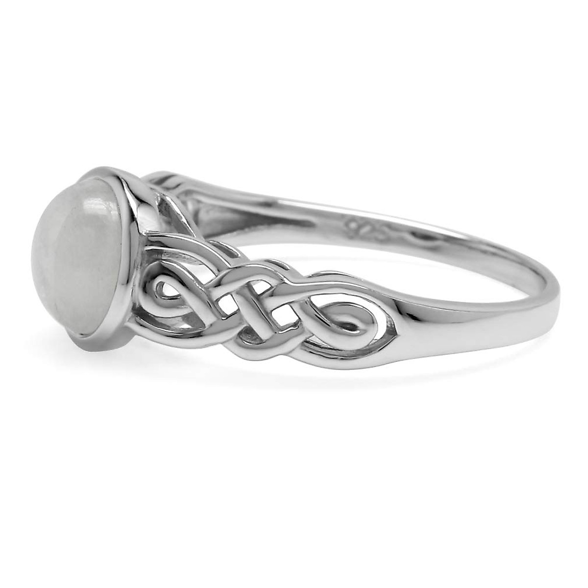 Silvershake 7mm Natural Round Shape Moonstone White Gold Plated 925 Sterling Silver Celtic Knot Solitaire Ring Size 9