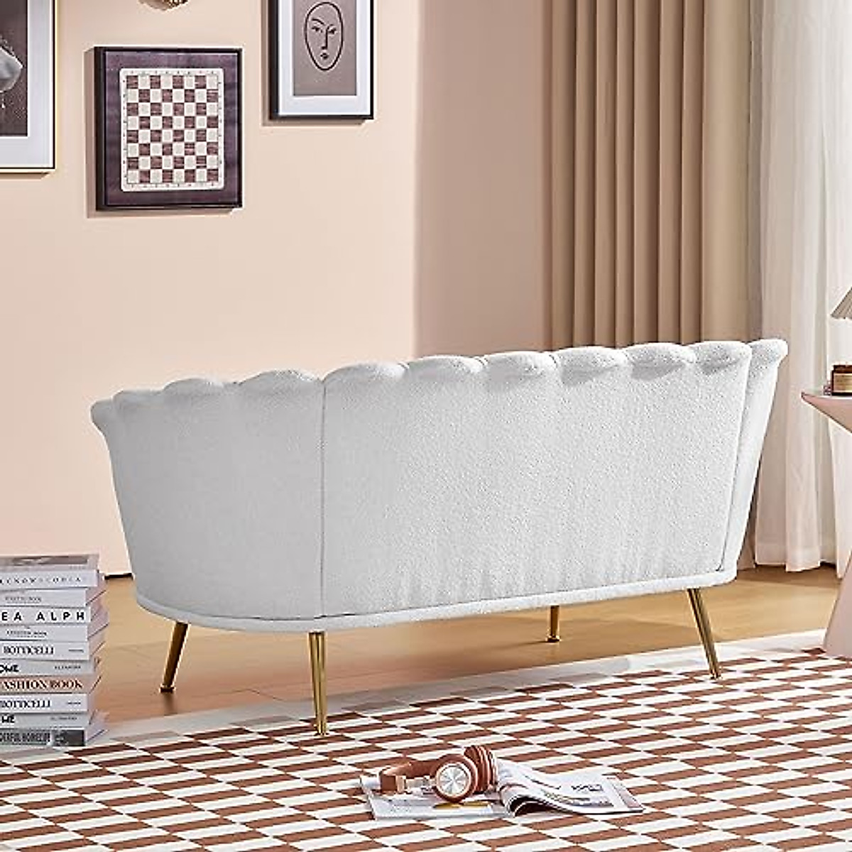 QHITTY Velvet Loveseat, 58'' Teddy Velvet Sofa Accent Couch Settee Upholstered Chair, 2 Seater Small Loveseat for Small Spaces, Living Room (White)