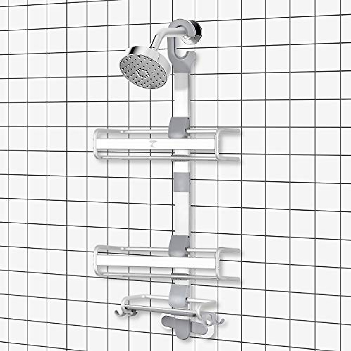 ToiletTree Products Aluminum Rustproof Shower & Bath Caddy - Hanging Storage Organizer with Hooks for Loofahs & Razors - Easy to Assemble Shower Shelf