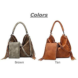 SHOMICO Womens Shoulder Bag Hobo Purse Crossbody Fringe Bags for Ladies Taupe Green Brown Large Big Oversize (Khaki)