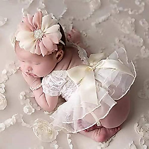 Newborn Photography Outfits Girl Party Princess Dress Posing Props Newborn Lace Rompers with Flower Headband