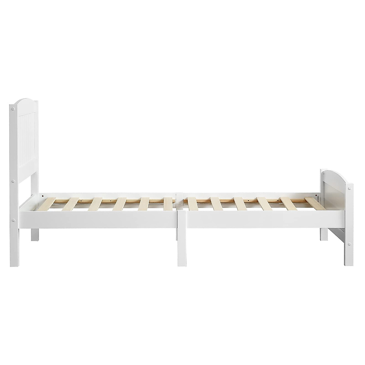 Karl home Wood Bedframe Twin Bed Frame with Headboard Bedroom Platform Bed with Footboard, 12 Wood Slat Support, No Box Spring Needed, White