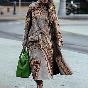 Winter Coat Women, Fashion Printed Pocket Long Sleeve Lapel Woolen Overcoat For Women Fall Coats Puffer Jackets, Womens Plus Size, Coats Made In Usa, Size Packable Jacket (XL, Coffee)