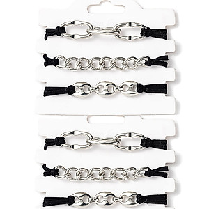 Bracelet Hair Ties With Gold Silvery and Beige Elastic,2 in 1 No Crease Hair Ponytails & Elastic,Looks Cute On Your Wrist And Great In Your Hair (3PCS, Black Silver-A)