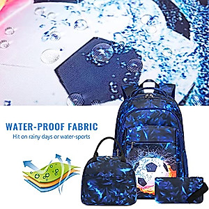 LEDAOU Backpack for Kids Boys School Bags Teen Bookbags Set School Backpack with Lunch Box and Pencil Case (Soccer Ball)