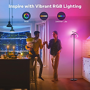 SIBRILLE Upgraded RGBCW Floor Lamp, Bright Color Changing RGB Standing Lamp, Modern Stepless Dimmable LED Tall Lamp with Remote Control, 20W 3000-6000K Floor Lamps for Living Room, Bedroom, Office