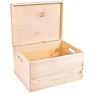 Creative Deco XXL Large Plain Wooden Box Storage with Hinged Lid | 15.8x11.8x9.44 inches (+-0.5) | Handles | Unpainted Gift | Product NOT Intended for 15 Years OR Below