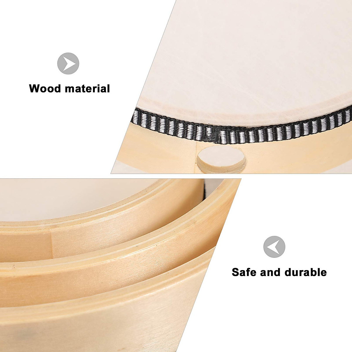 3pcs Hand Drumsï¼Œ Wood Frame Tambourine Percussion Instruments with 3pcs Drum Sticks for Kids