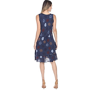 Women's Plus Size Summer Casual Sleeveless Dresses Polka-Dot Floral Scoop Neck Dress-Bigdot-Navy-1X