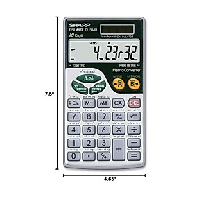 Sharp EL344RB 10-Digit Calculator with Punctuation, Metric Converter, Solar Powered LCD Display, Small Pocket Calculator for Students and Professionals