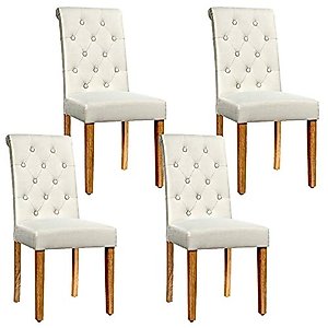 S AFSTAR Upholstered Dinning Chairs Set of 4, Tufted Parsons Chairs with Solid Rubber Wood Legs & Adjustable Feet, High Back Padded Dining Chairs for Kitchen Living Room Restaurant (4, Beige)