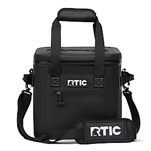 RTIC Soft Cooler 12 Can, Insulated Bag Portable Ice Chest Box for Lunch, Beach, Drink, Beverage, Travel, Camping, Picnic, Car, Trips, Floating Cooler Leak-Proof with Zipper, Black