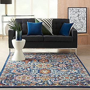 Nourison Passion Rustic Blue/Multicolor 5'3" x 7'3" Area -Rug, Easy -Cleaning, Non Shedding, Bed Room, Living Room, Dining Room, Kitchen (5x7)
