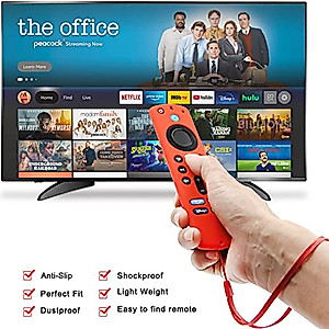 [2 Pack] Pinowu Firestick Remote Cover Compatible with Fire TV Stick 4K Max Alexa Voice Remote (3rd Gen), Anti Slip Silicone Protective Case Cover with Lanyard (Red & Blue)