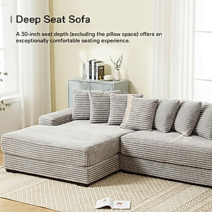 Modular Couch, L Shaped Modular Cloud Couch with Pillows and Track Arm, Corduroy Fabric Modular Sofa for Living Room Office Studio Flat, Left Facing Chaise Sofa (Gray)