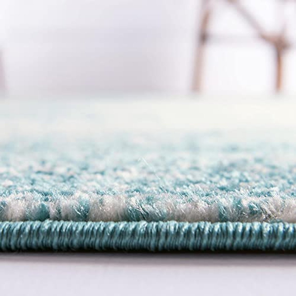 Unique Loom Bromley Collection Vintage, Medallion, Country, Traditional, Border Area Rug, 8 ft x 10 ft, Turquoise/Ivory