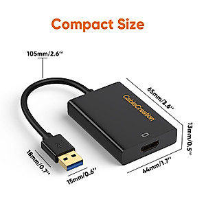 CableCreation USB 3.0 to HDMI Adapter with DisplayLink, USB External Display Graphics Adapter Compatible with Windows 11,10 and macOS, Black