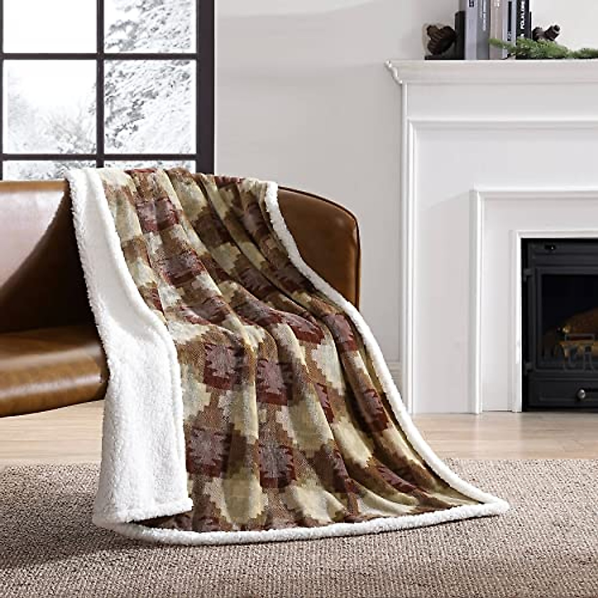 Eddie Bauer Ultra-Plush Collection Throw Blanket-Reversible Sherpa Fleece Cover, Soft & Cozy, Perfect for Bed or Couch, Copper Creek Brown